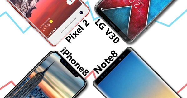 เปรียบเทียบขนาด และดีไซน์ของ 4 เรือธงปลายปีรุ่นเด็ด ทั้ง Pixel 2, iPhone 8, Galaxy Note8 และ LG ...