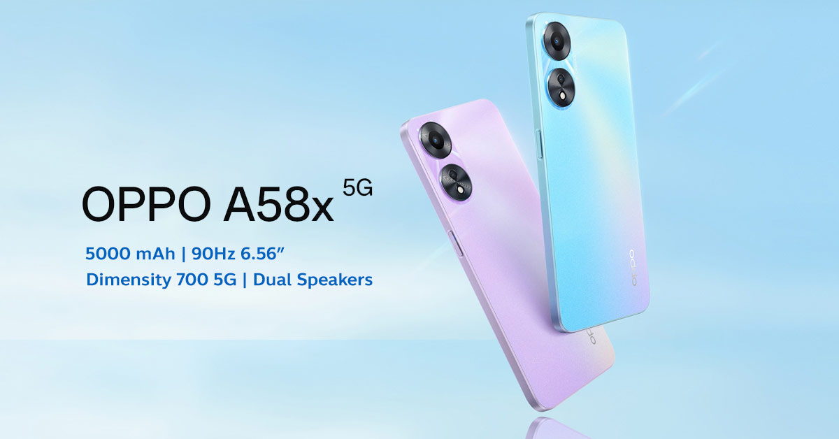 เปิดตัว OPPO A58x 5G มีแบตอึด 5000 mAh พร้อมจอลื่น 90Hz และลำโพงคู่ บนตัวเครื่องพรีเมียมแบบกัน ...